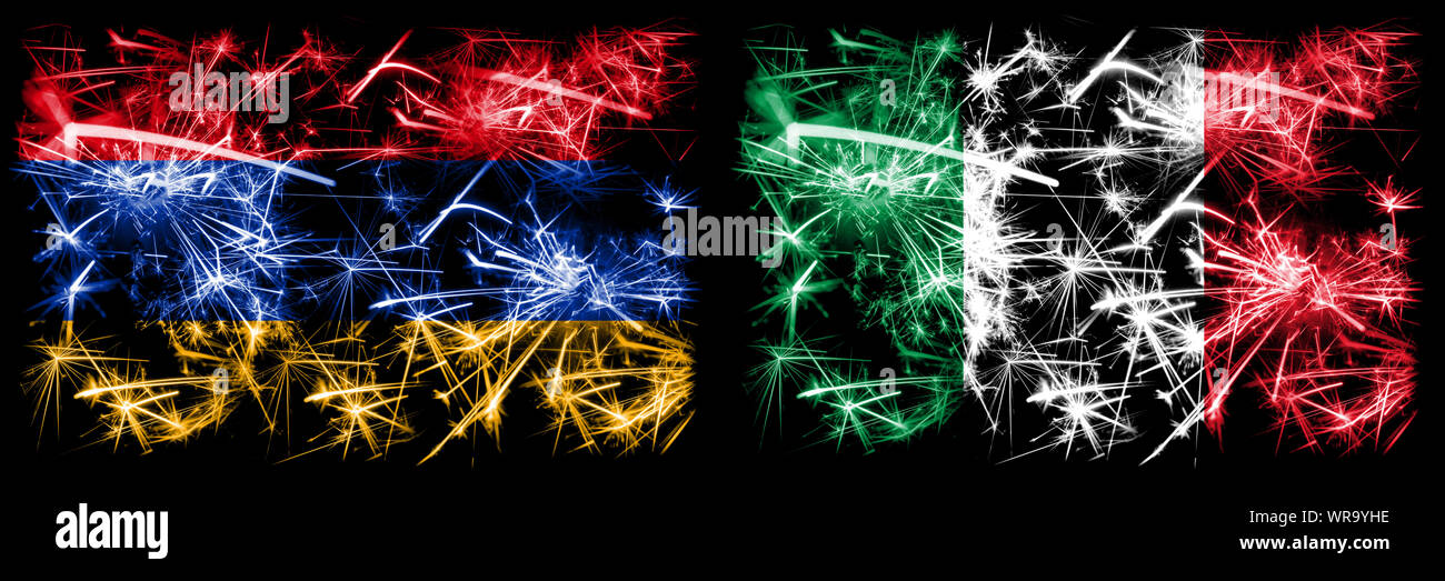 Armenia, Armenian, Italy, Italian sparkling fireworks concept and idea ...