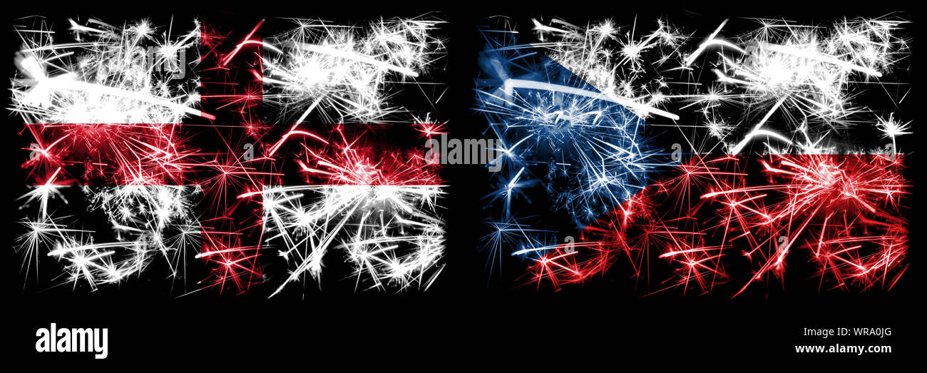 England, Czech Republic sparkling fireworks concept and idea flags ...