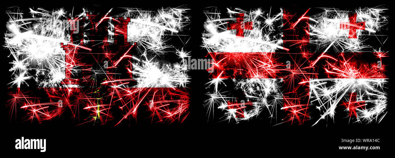 Gibraltar, Georgia sparkling fireworks concept and idea flags Stock ...