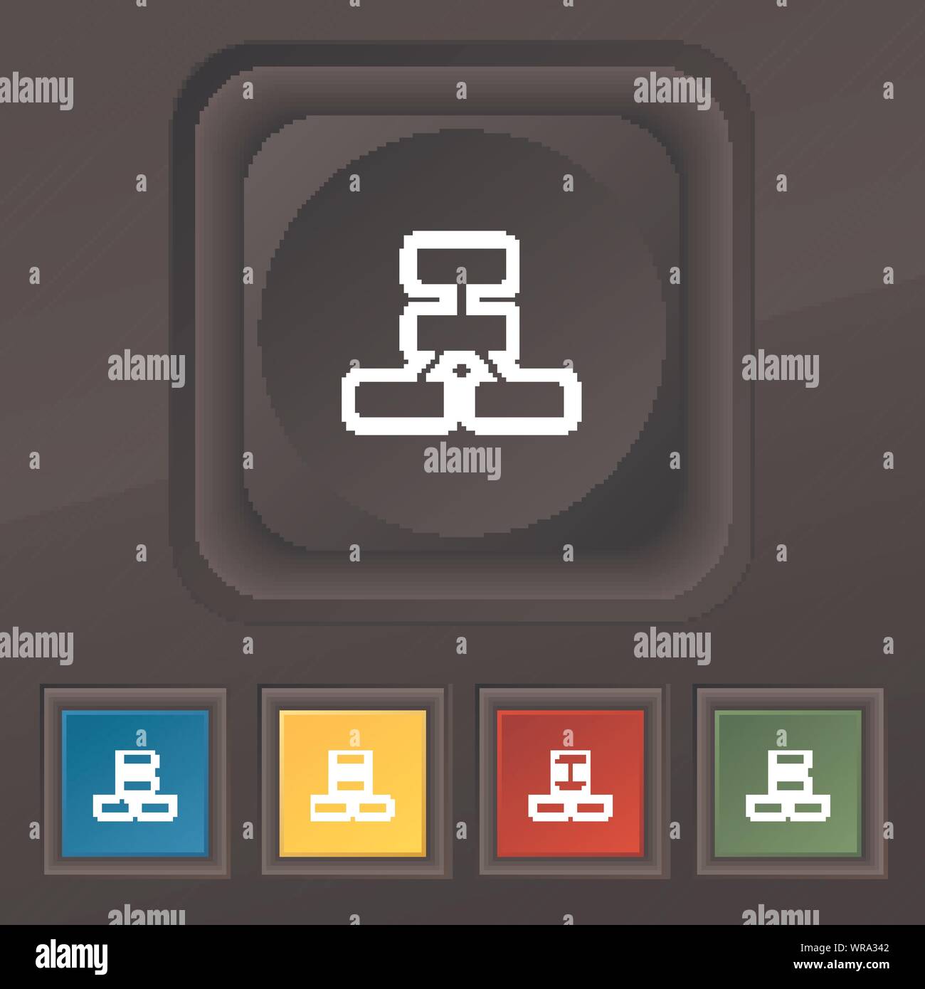 Network icon symbol. Set of five colorful, stylish buttons on black ...