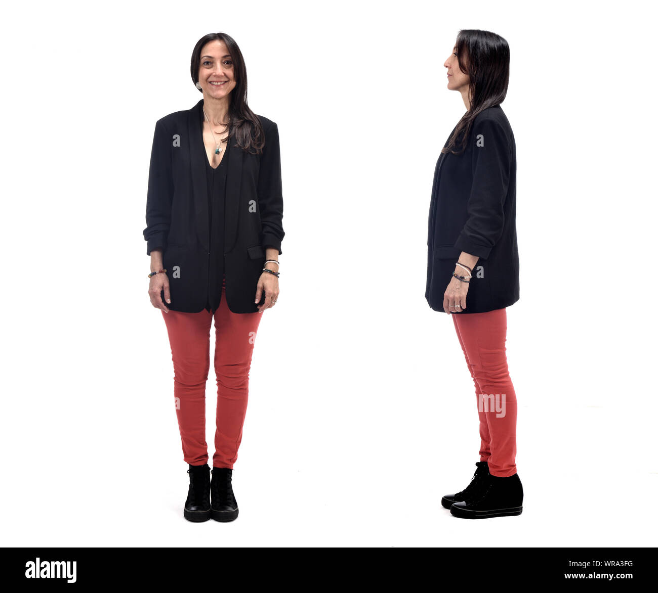 front and profile of a woman on white background Stock Photo - Alamy
