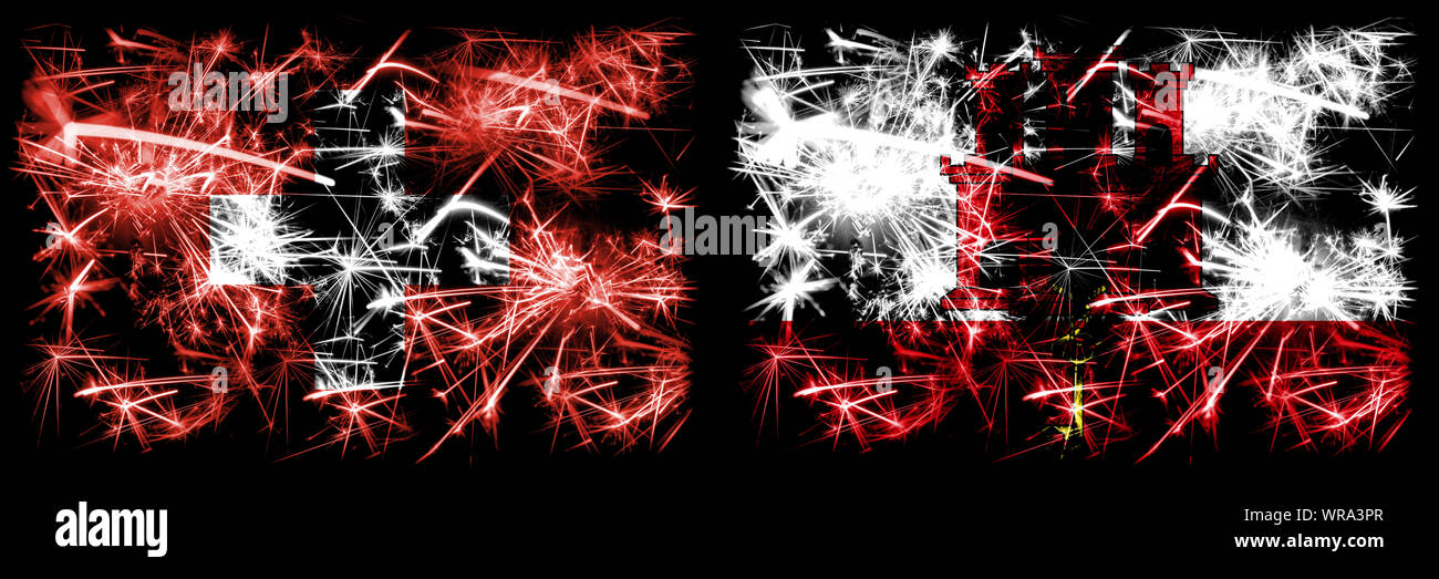 Switzerland, Gibraltar sparkling fireworks concept and idea flags Stock ...