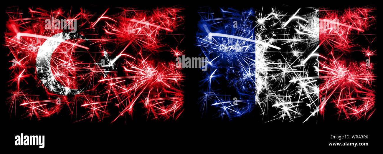 Turkey, Turkish, France, French sparkling fireworks concept and idea ...