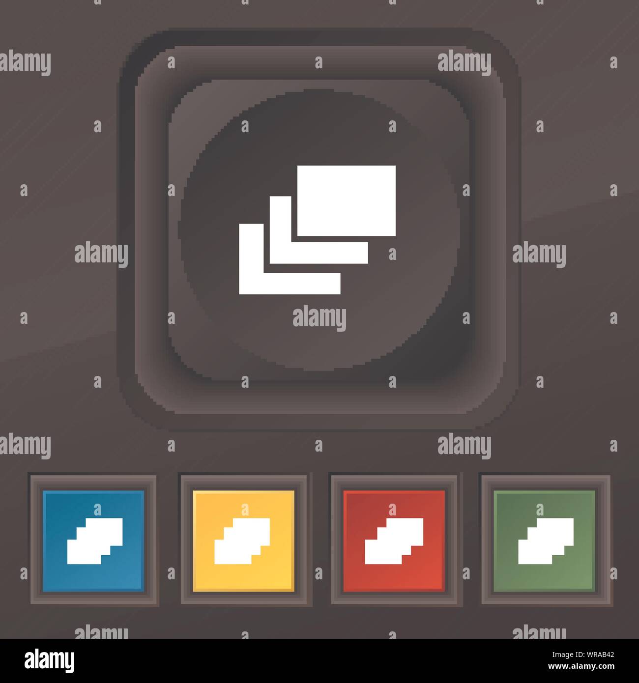 Layers icon symbol. Set of five colorful, stylish buttons on black ...