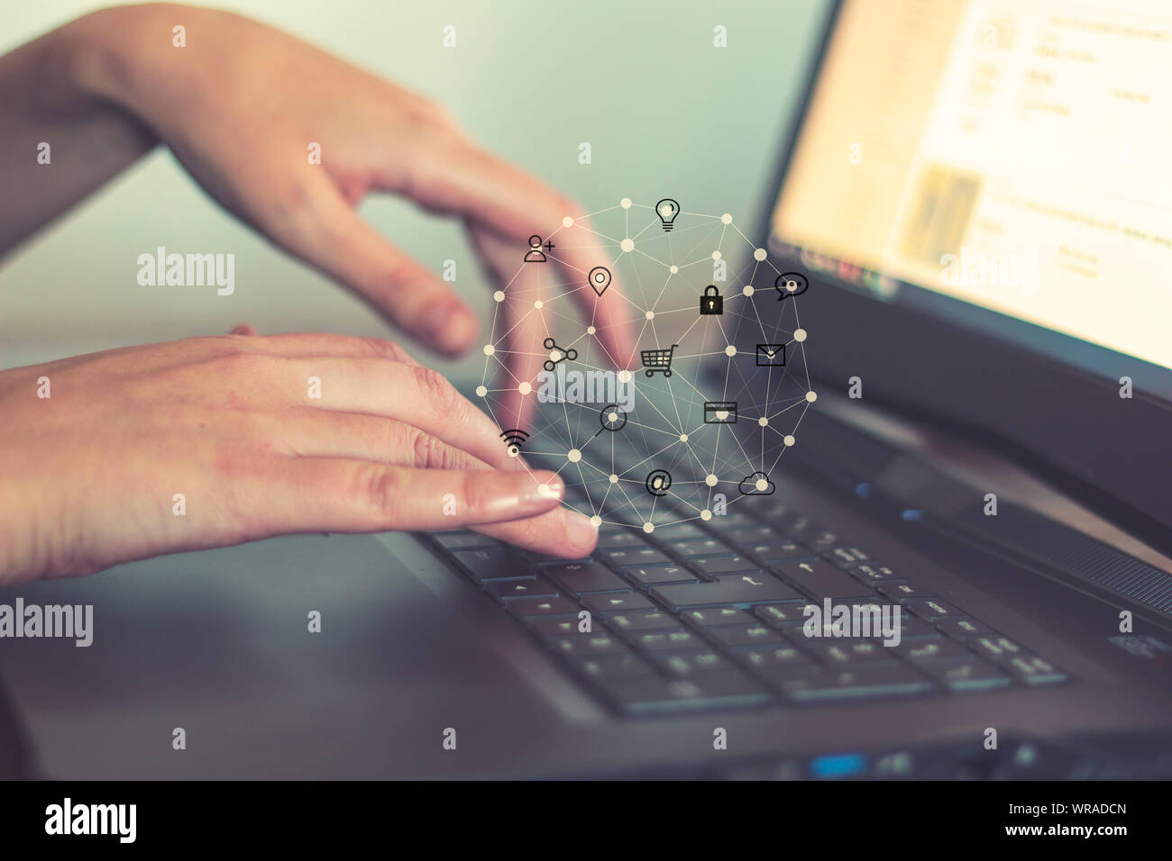 Woman using computer. Networking and social media concept Stock Photo ...