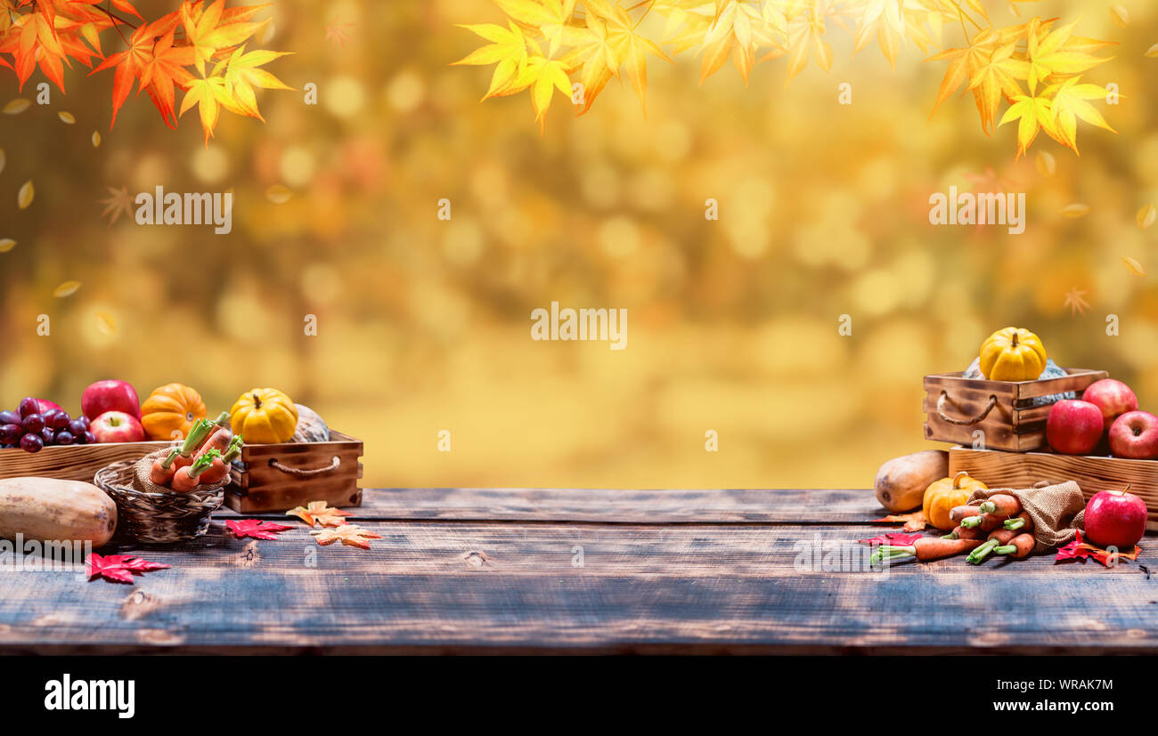 Fall harvest cornucopia. Autumn season with fruit and vegetable ...