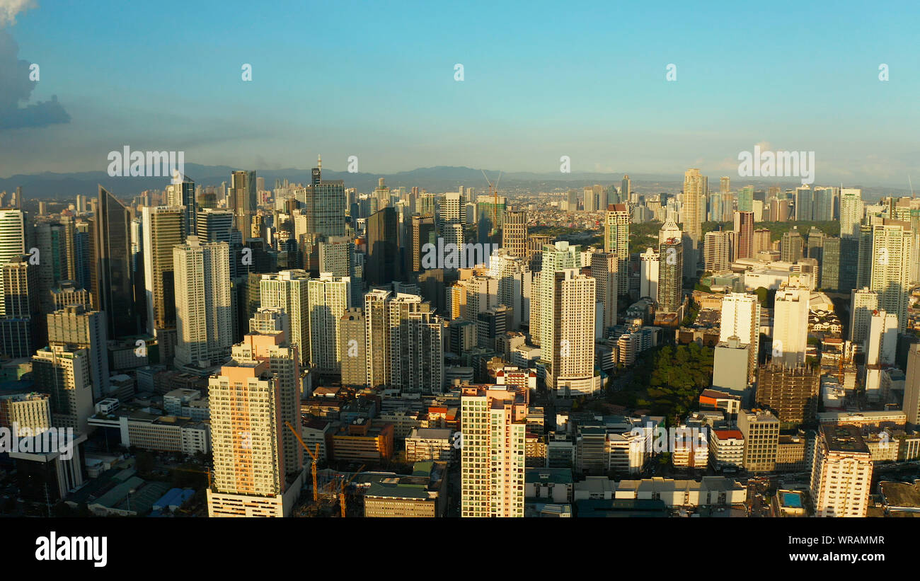 Aerial view of Panorama of Manila city. Skyscrapers and business ...
