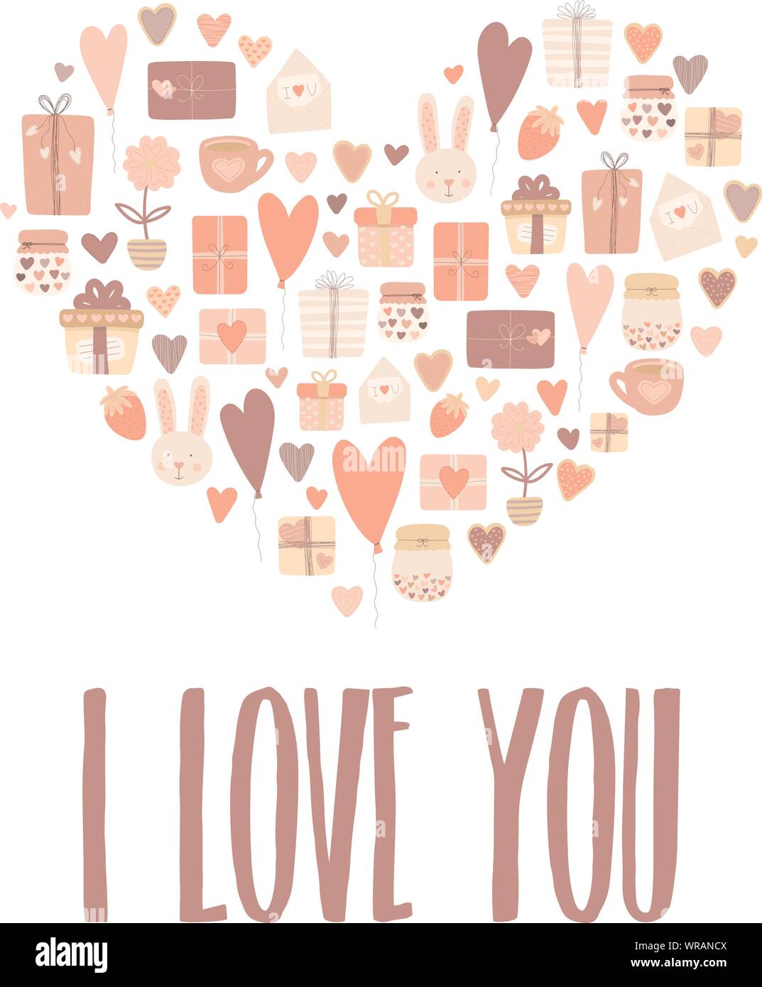 Vector image of a heart made from hand-drawn objects with the ...
