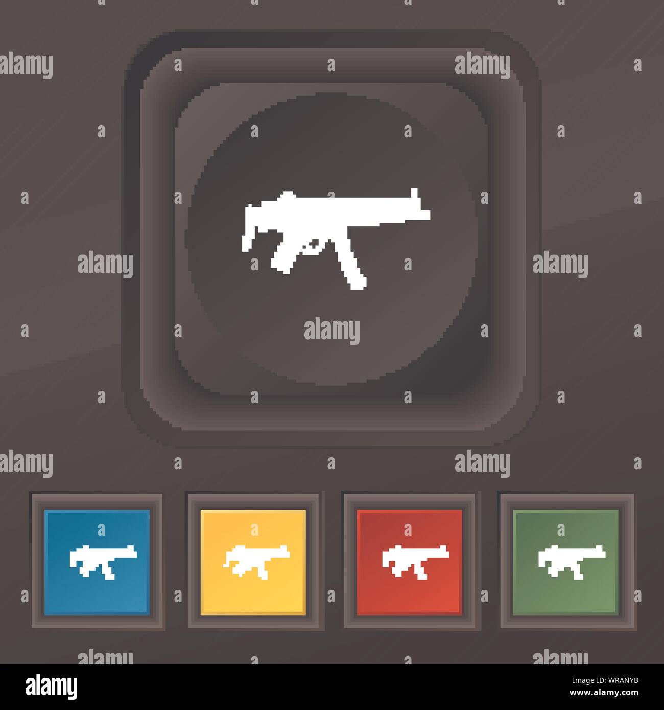 machine gun icon symbol. Set of five colorful, stylish buttons on black ...