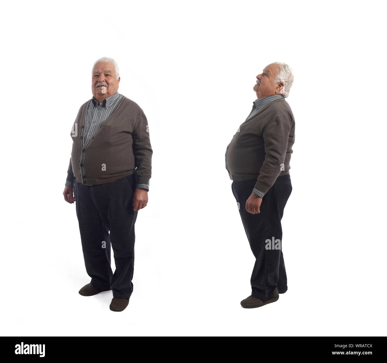 portrait of a senior man front and profile on white Stock Photo - Alamy