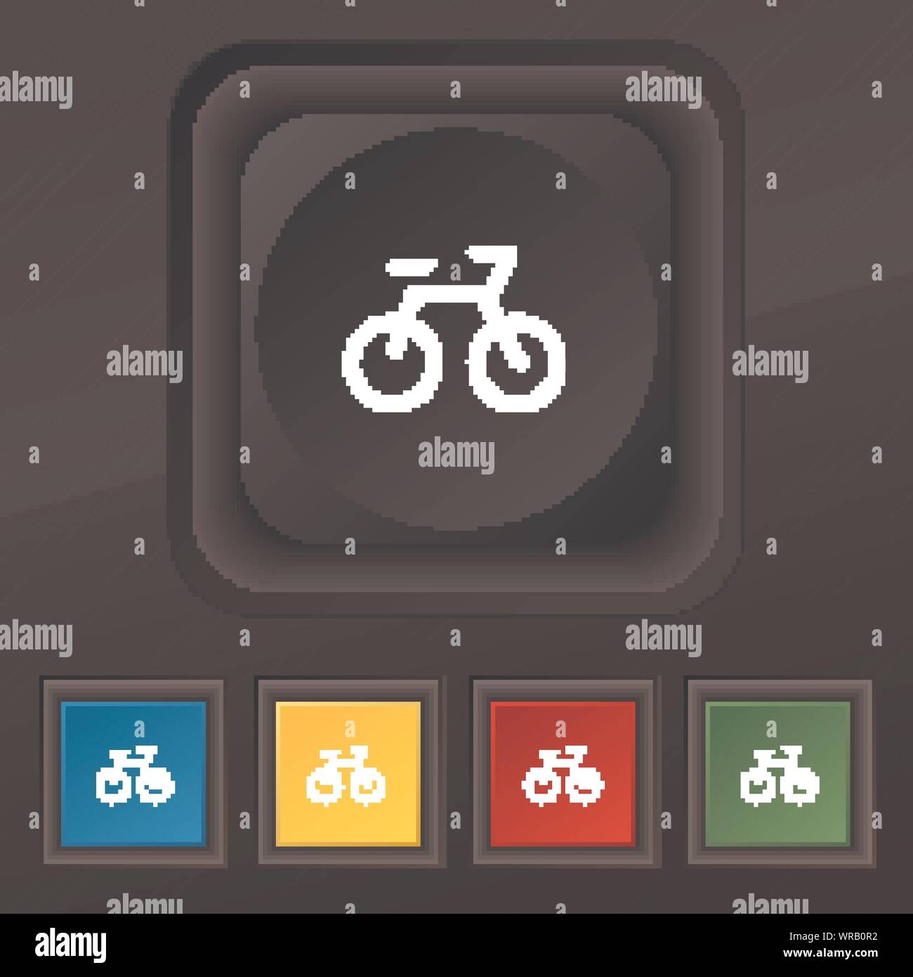 Bicycle icon symbol. Set of five colorful, stylish buttons on black ...
