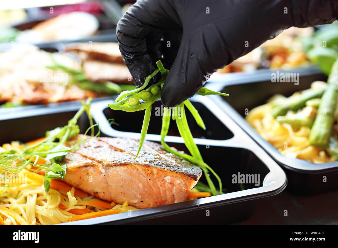 Box diet. Appetizing lunch boxes. Food delivered to your doorstep Stock ...