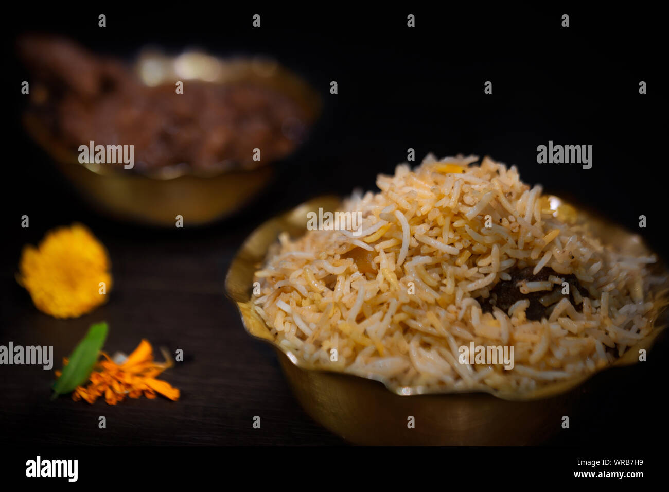 Biryani and mutton curry as Indian festive food in Durga Puja occasion ...