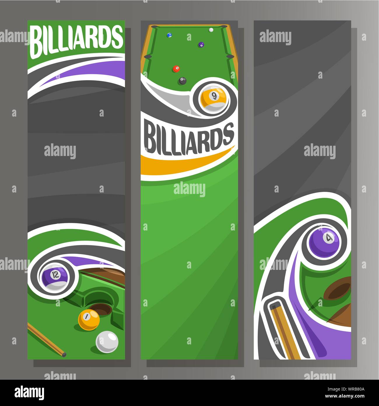 Vector vertical banners for Billiards: 3 cartoon templates for text on ...