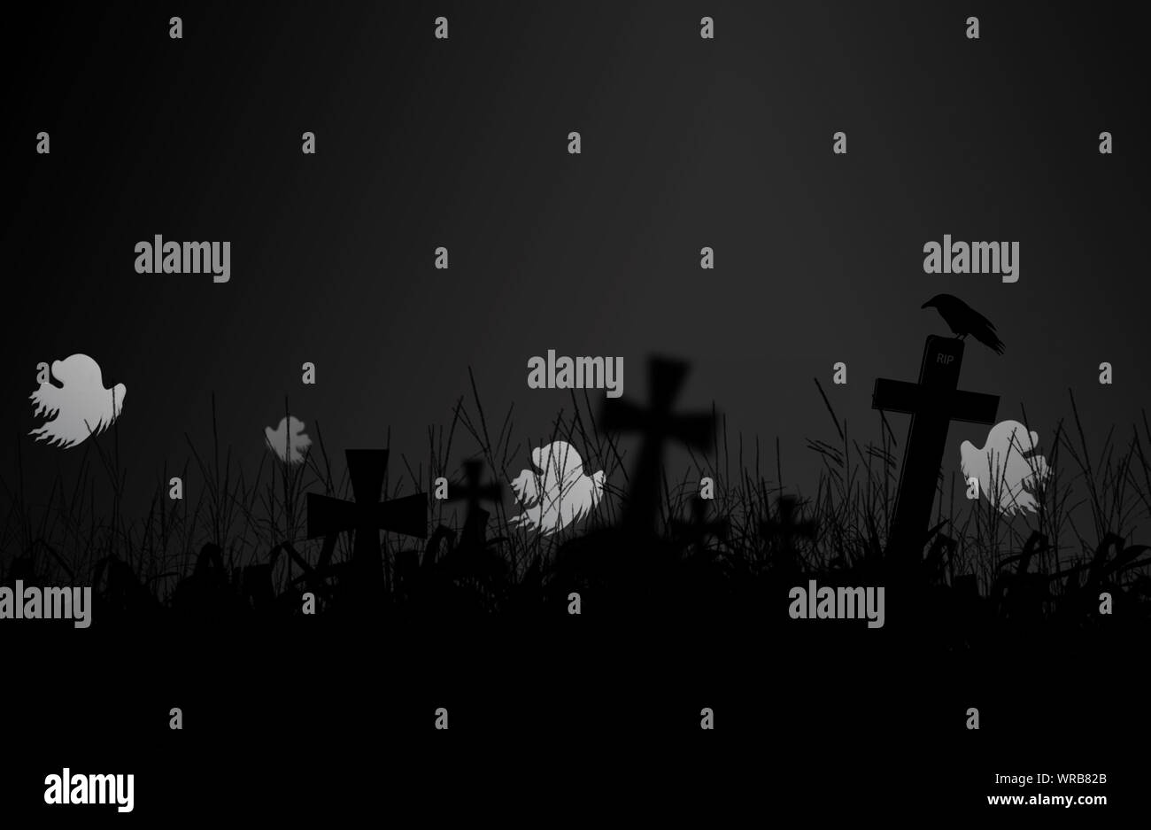 Ghost floating around the graves in the overgrown abandoned Stock Photo ...