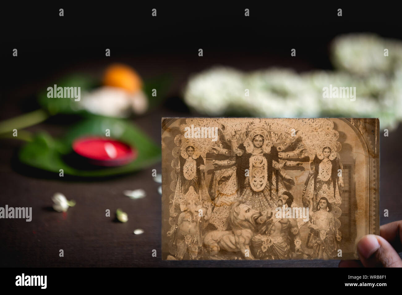 Durga Puja or Pooja background picture with copy space. An old vintage ...