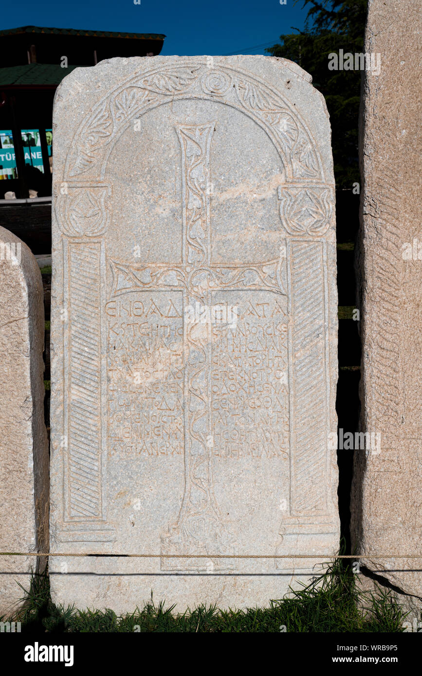 Aksaray / Turkey - July 07 2019: Ancient Christian cross carved on the ...