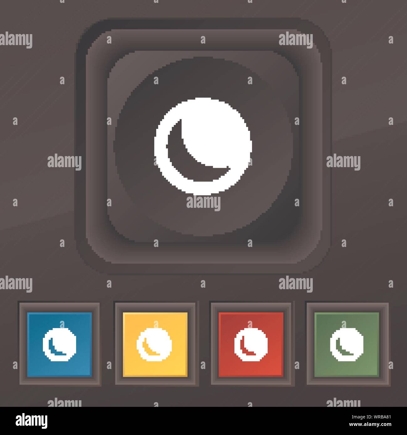 moon icon symbol. Set of five colorful, stylish buttons on black ...