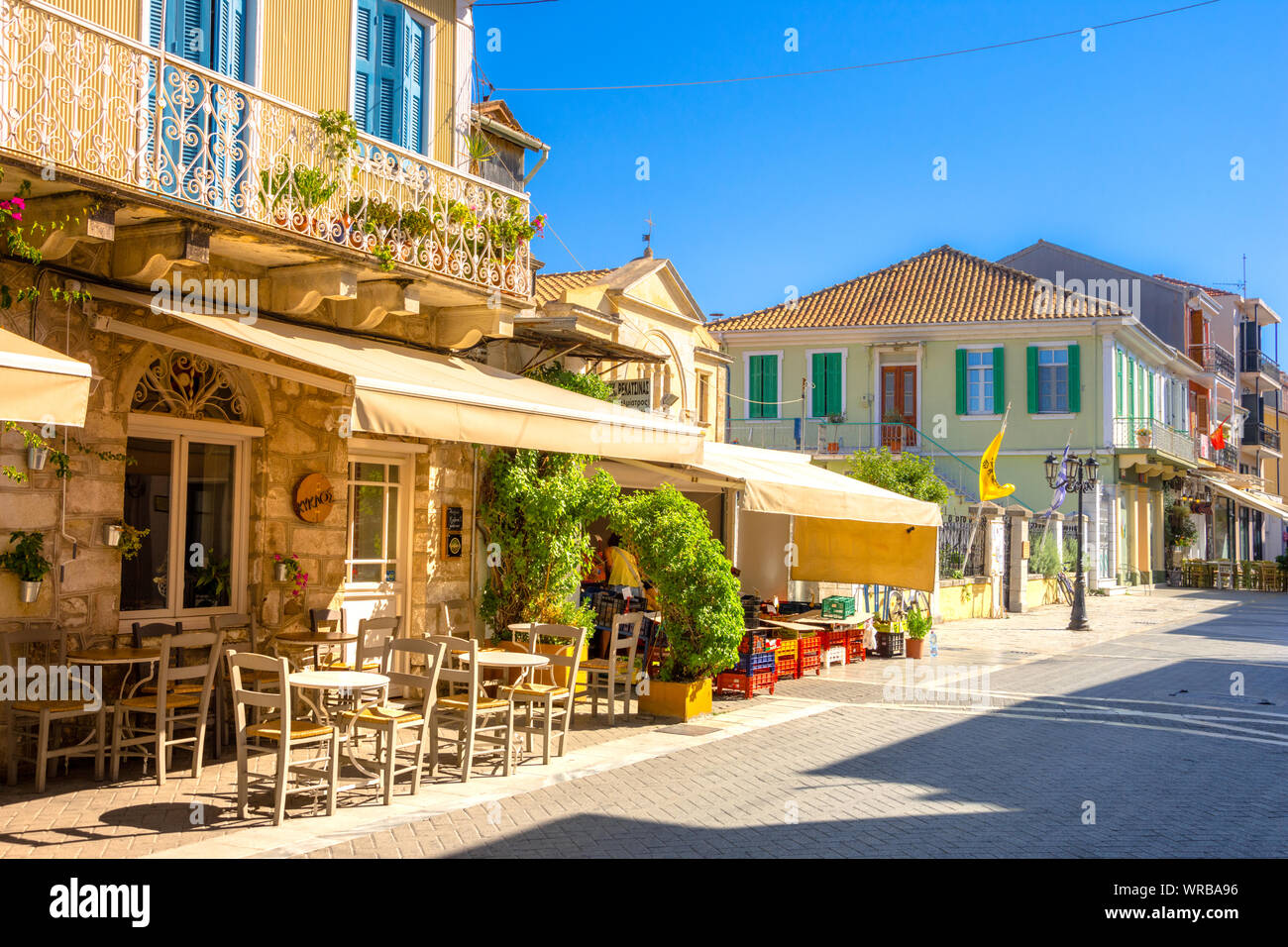 Street in the old Lefkas (Lefkada) town, Ionian island, Greece Stock ...