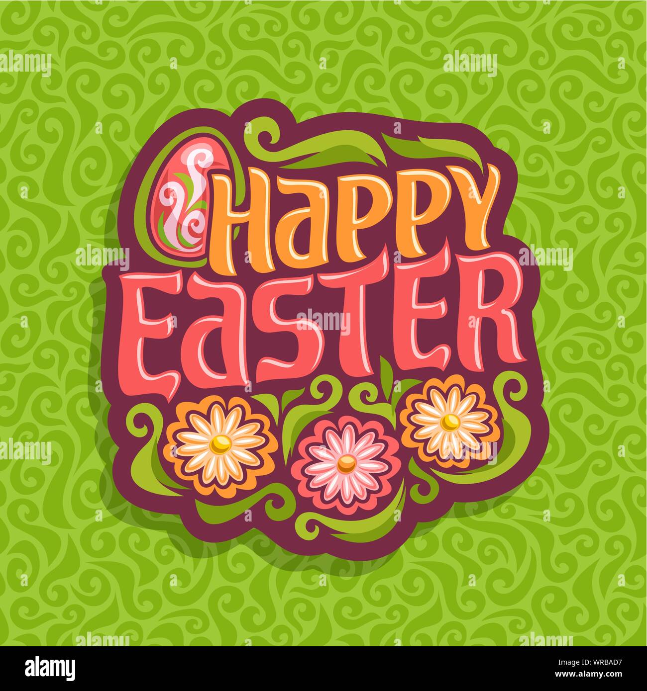 Vector logo for Easter, decorated chicken egg and 3 colorful flowers on ...
