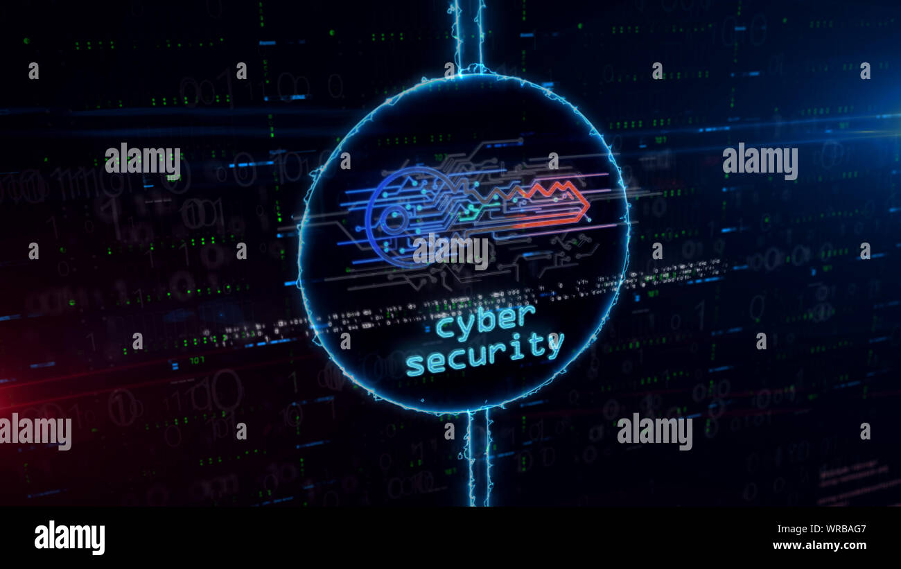 Cyber safety with key symbol hologram in dynamic electric circle on ...