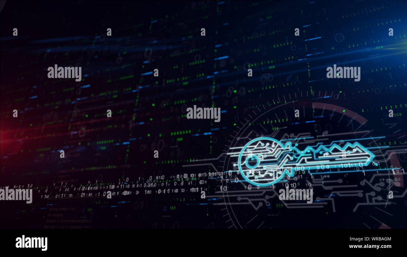 Cyber safety with key symbol 3d illustration. Digital background with ...
