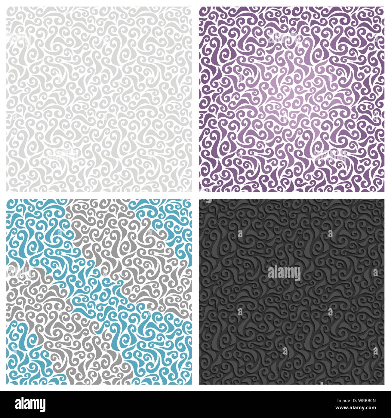 Vector set of abstract Seamless Patterns: gray wavy curl on white ...