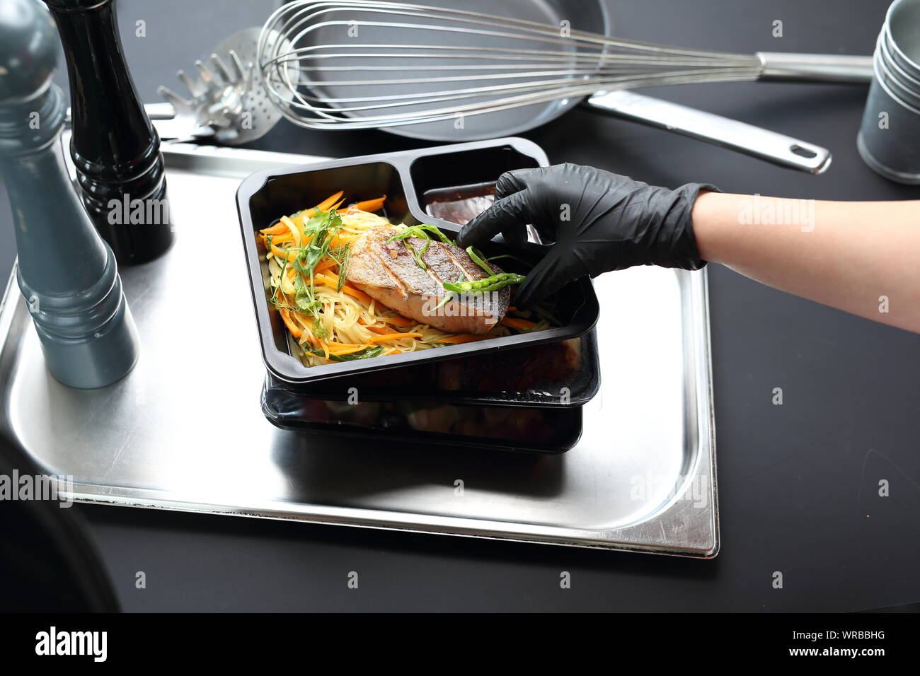 Meal prep. Appetizing lunch boxes. A balanced healthy diet Stock Photo ...