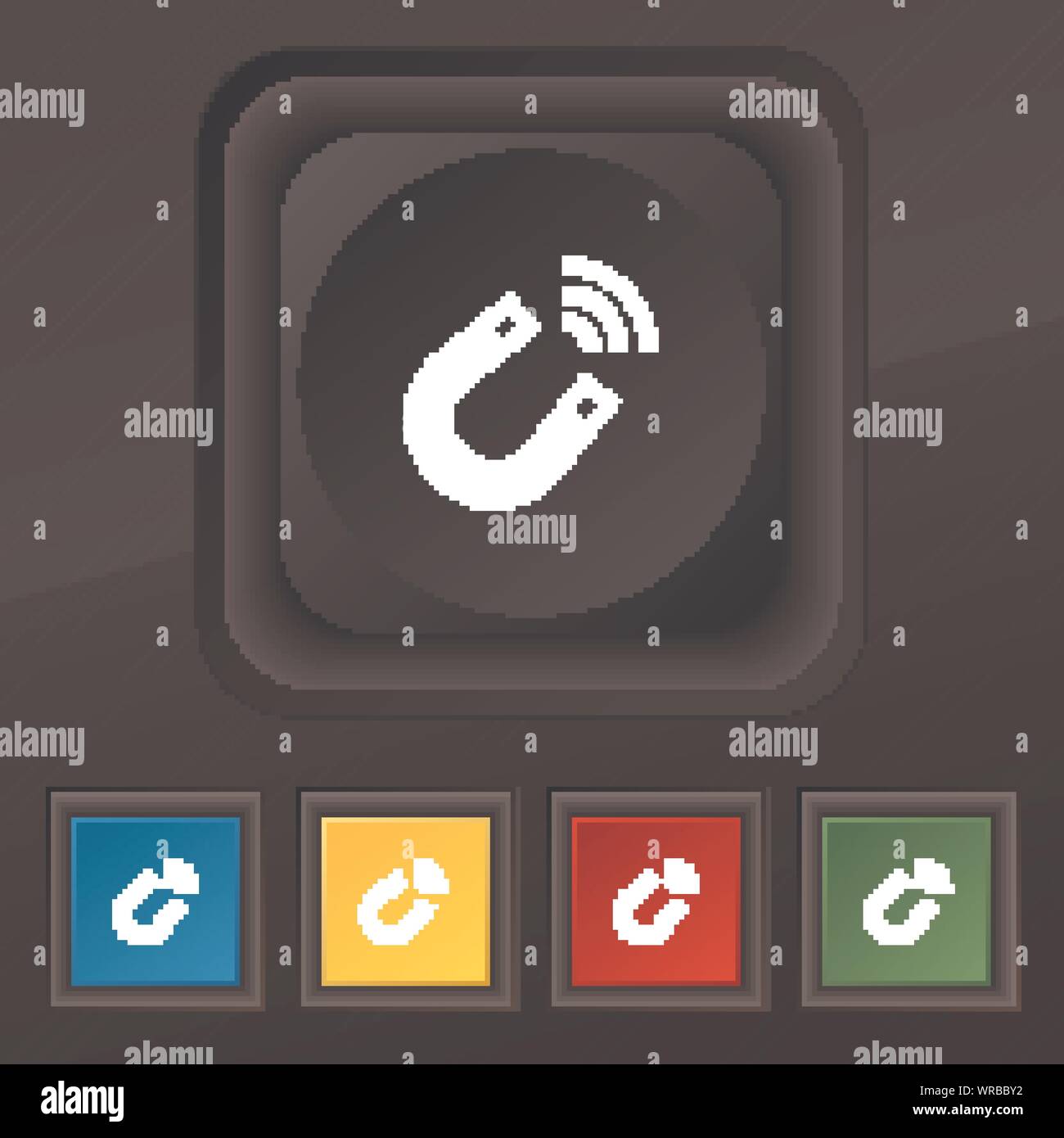 Magnet icon symbol. Set of five colorful, stylish buttons on black ...