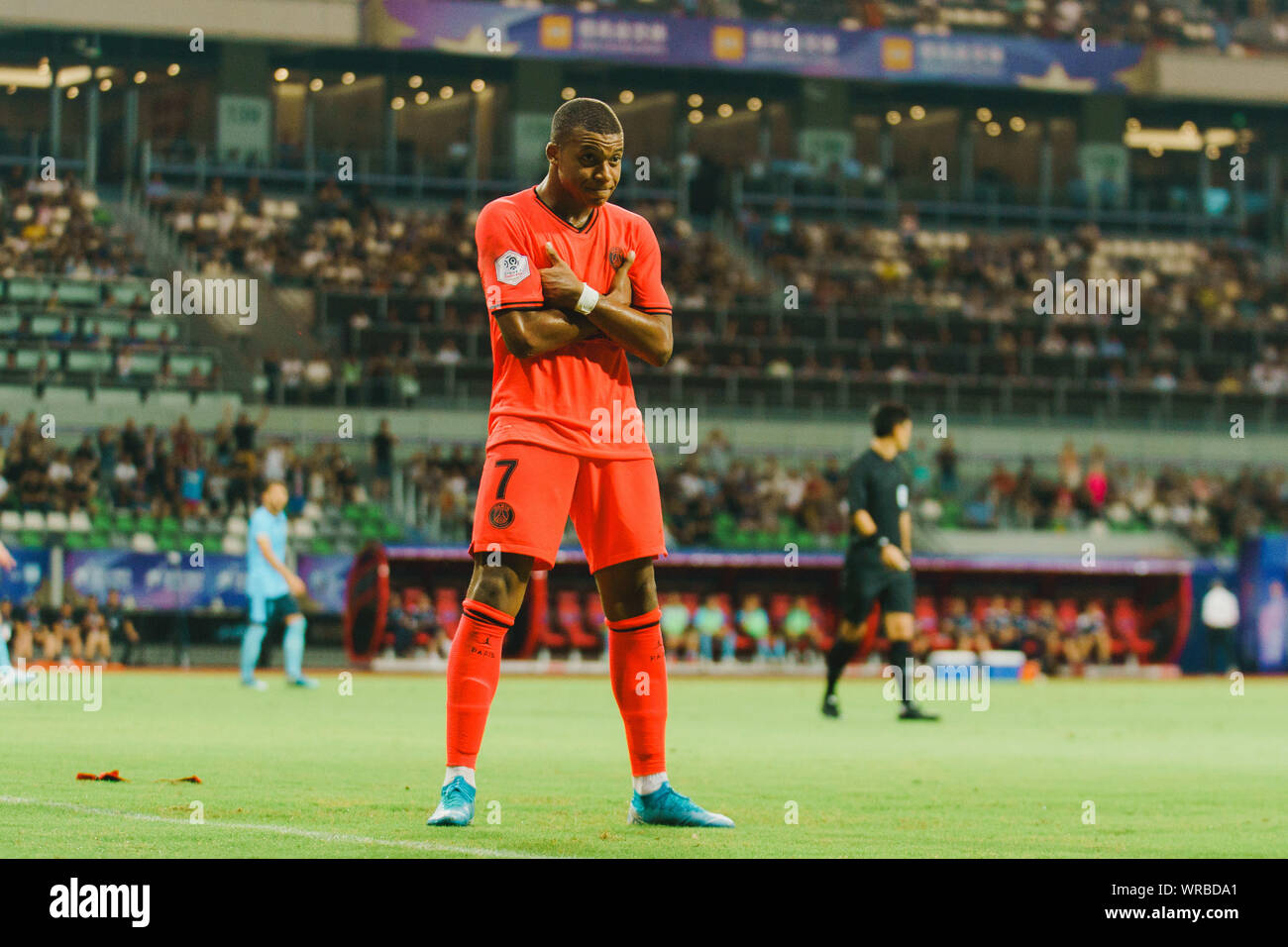 Kylian Mbappe of Paris Saint-Germain celebrates after scoring PSG's ...