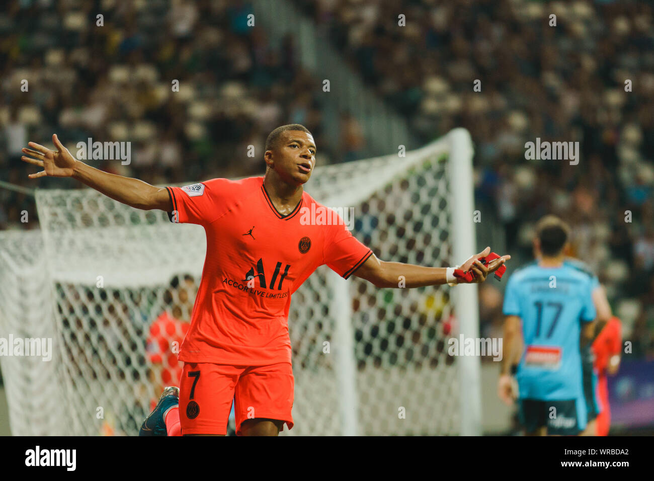 Kylian Mbappe of Paris Saint-Germain celebrates after scoring PSG's ...