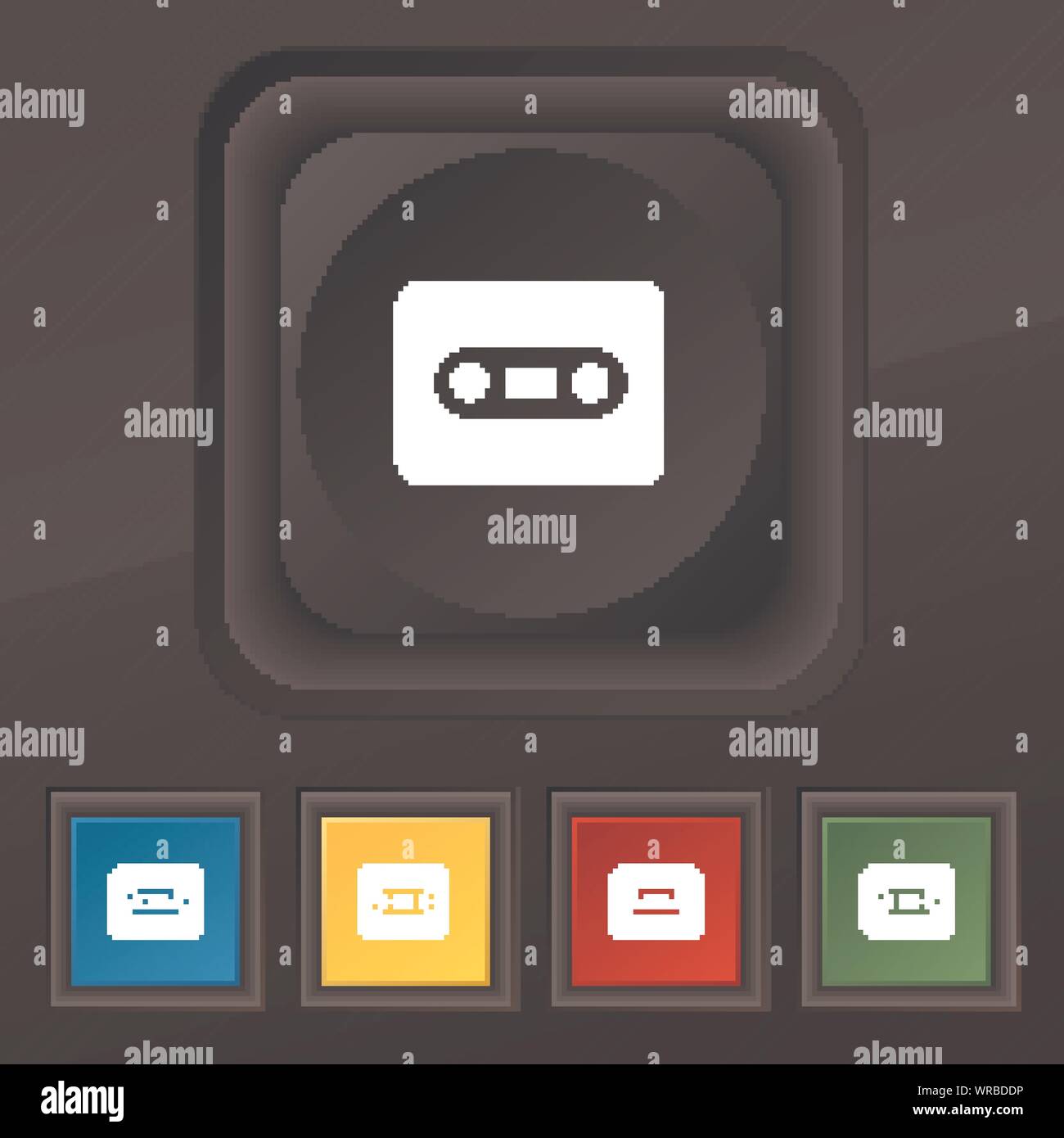 Cassette icon symbol. Set of five colorful, stylish buttons on black ...
