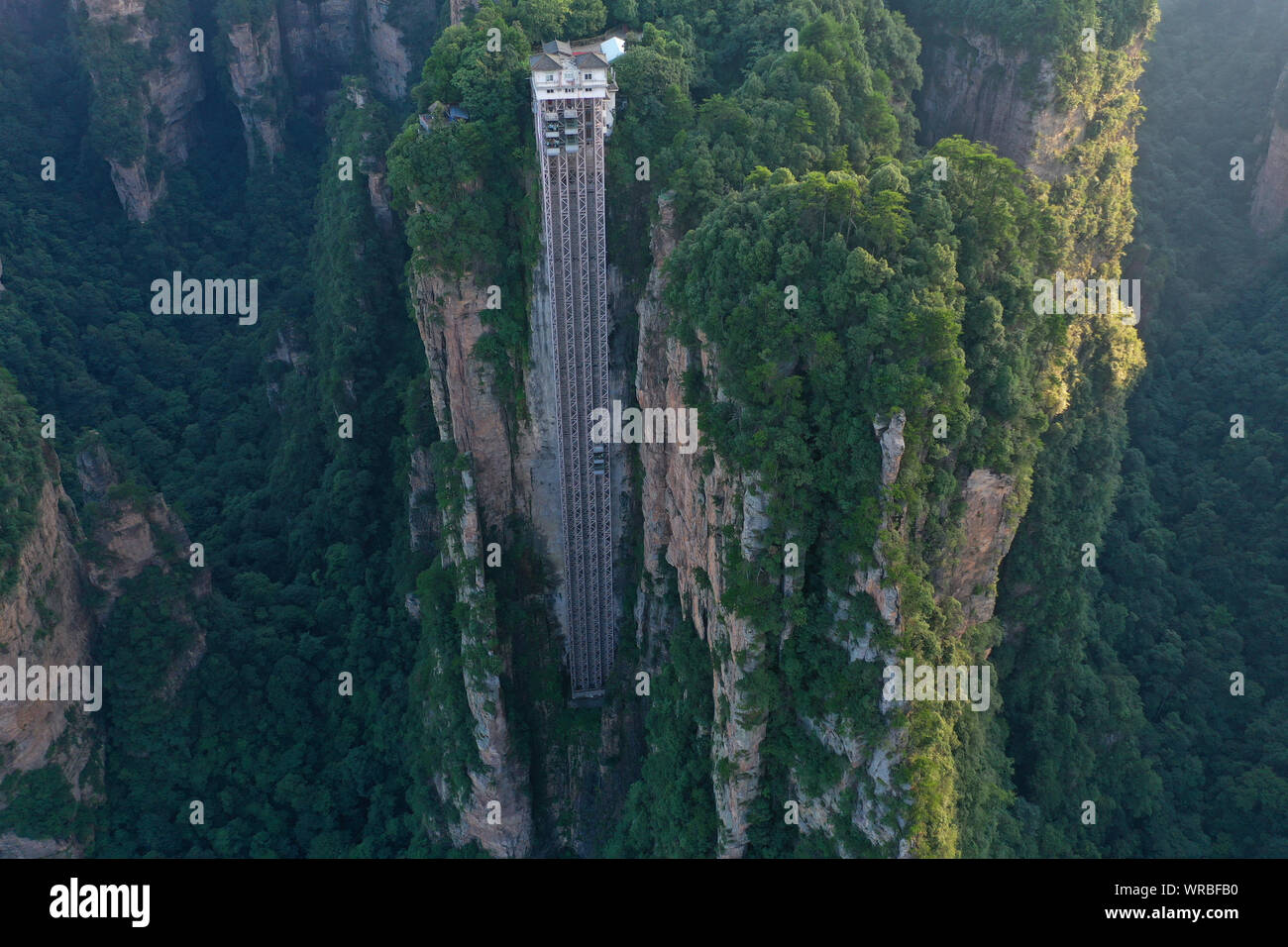 An aerial view of the Bailong Elevator, also known as the Hundred ...