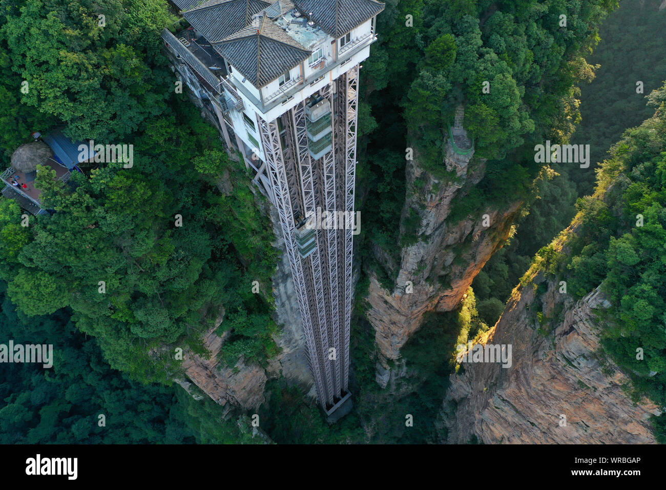 An aerial view of the Bailong Elevator, also known as the Hundred ...