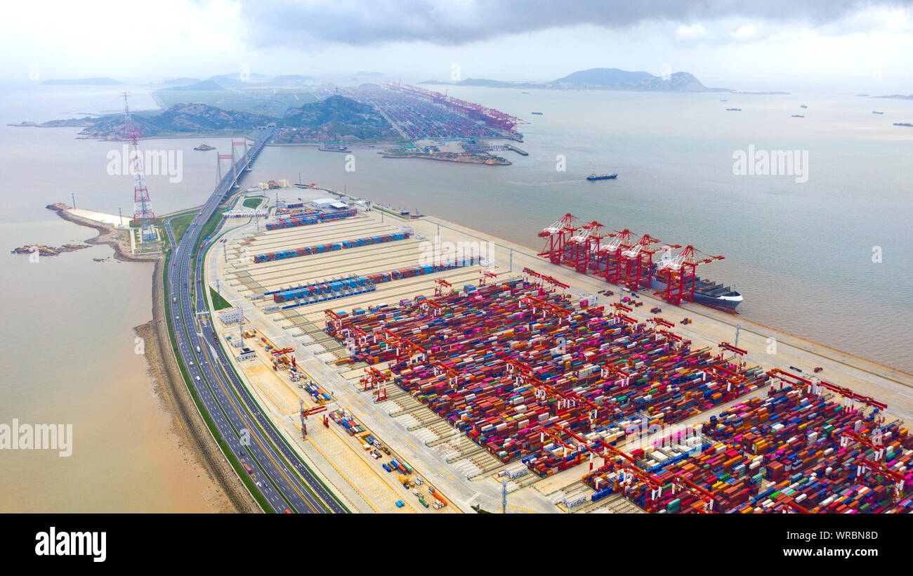 A view of stacks of containers in a container terminal at the Yangshan ...