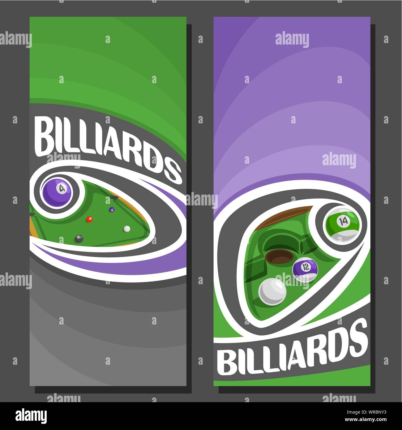 Vector vertical banners for Billiards: 2 layouts for text on billiards ...