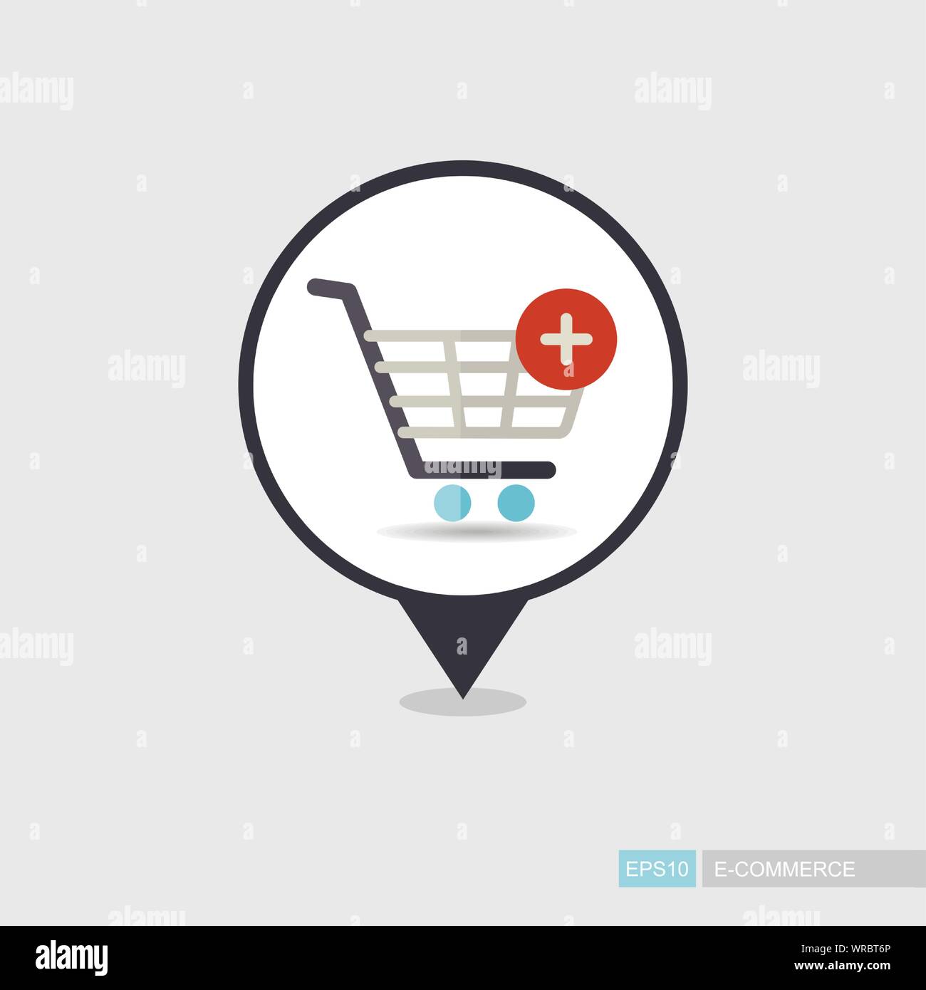 Shopping cart pin map icon with plus. Add from cart. E-commerce sign ...