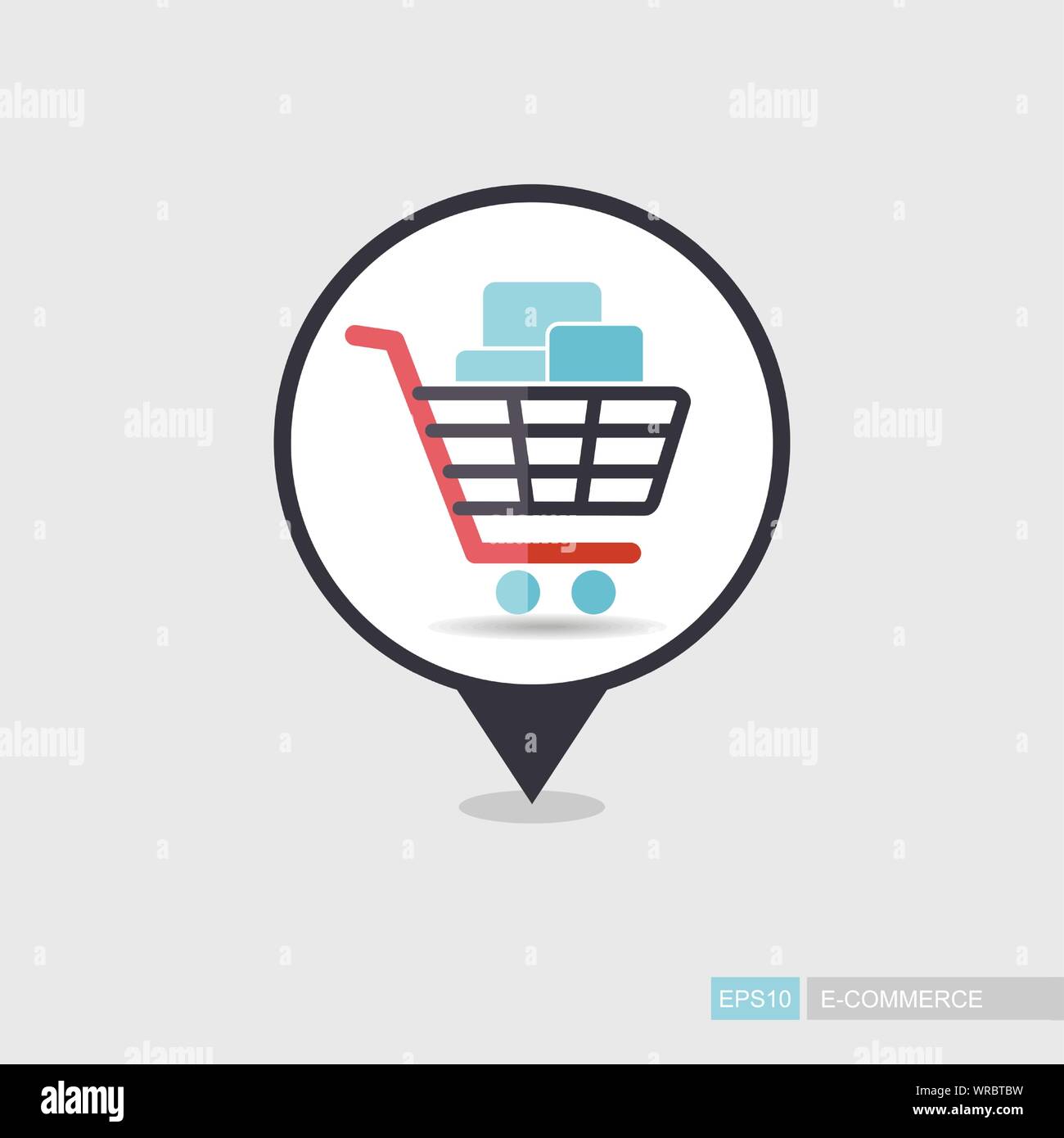 Shopping cart with boxes pin map icon. E-commerce sign. Map pointer ...