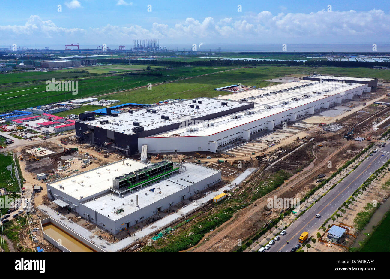 A view of the Tesla Gigafactory 3 under construction in the Lingang ...