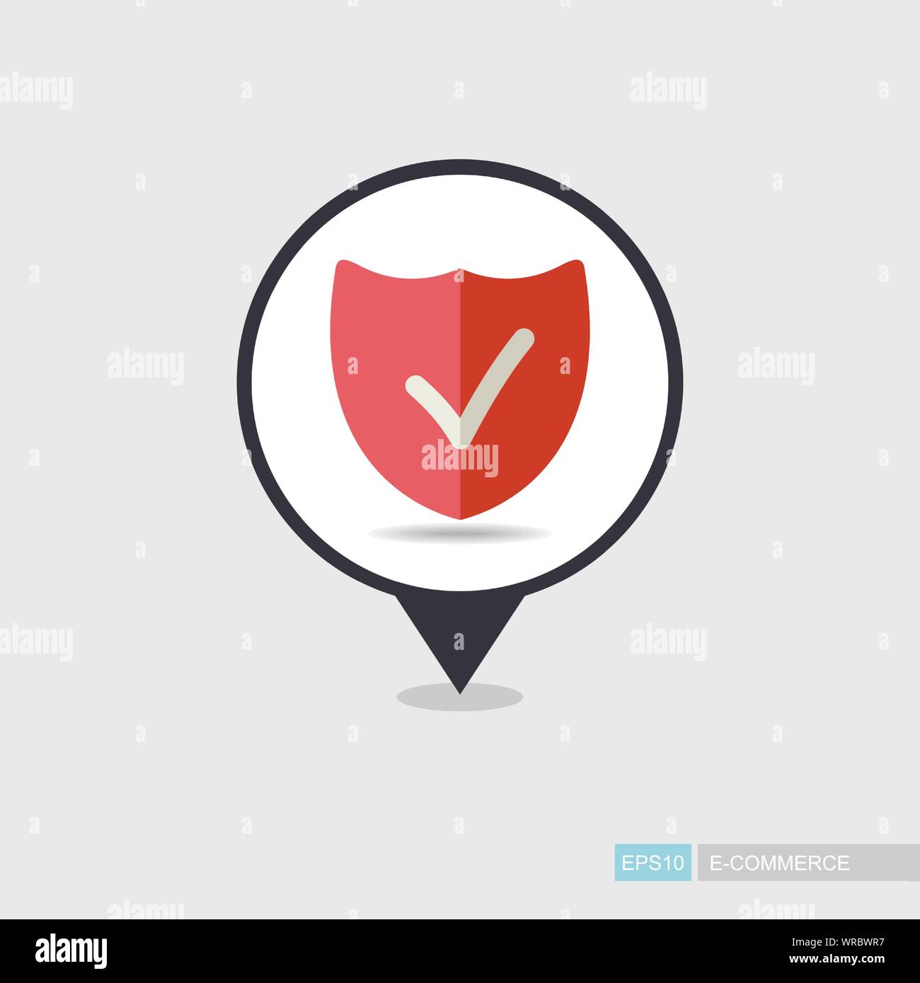 Best protection shield outline pin map icon. E-commerce sign. Map ...