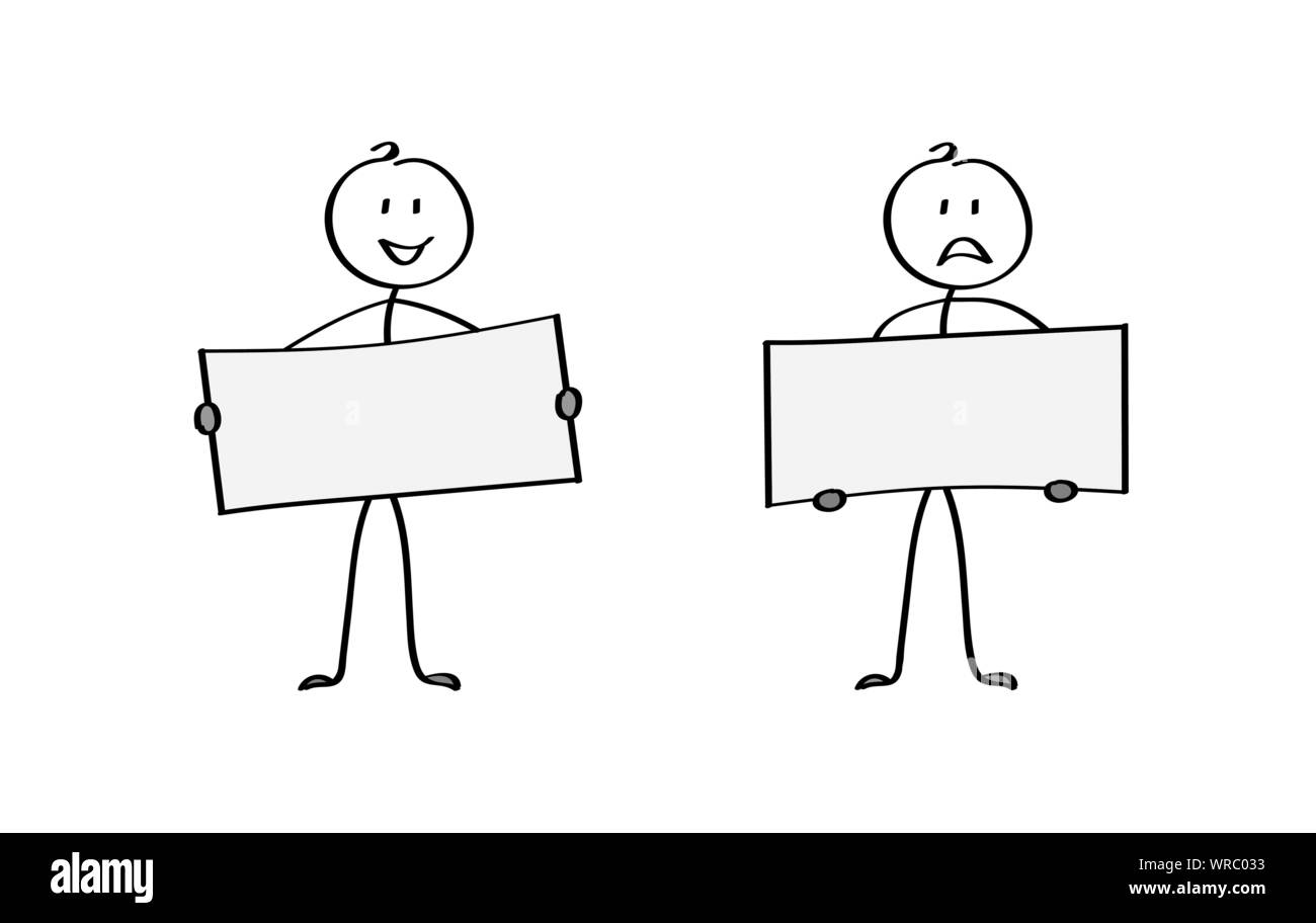 Two cartoon men holding posters, space for text. Flat design Stock ...