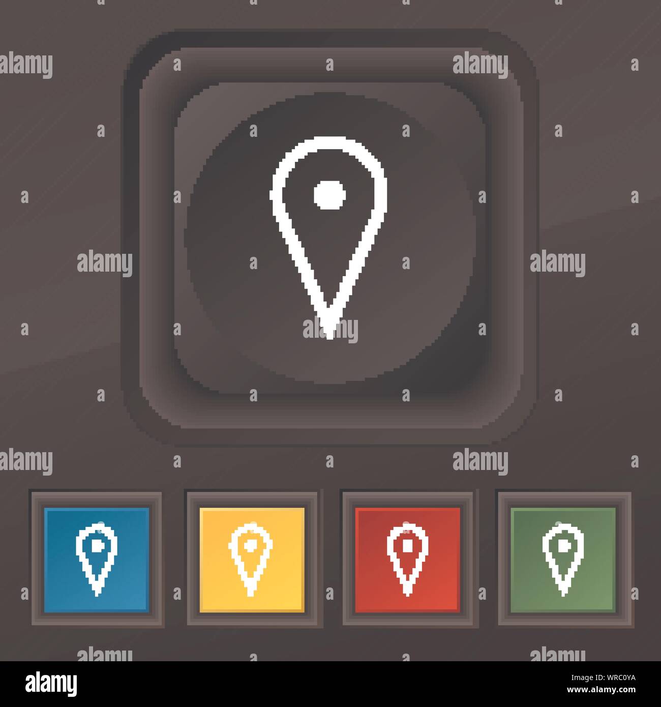 map poiner icon symbol. Set of five colorful, stylish buttons on black texture for your design ...