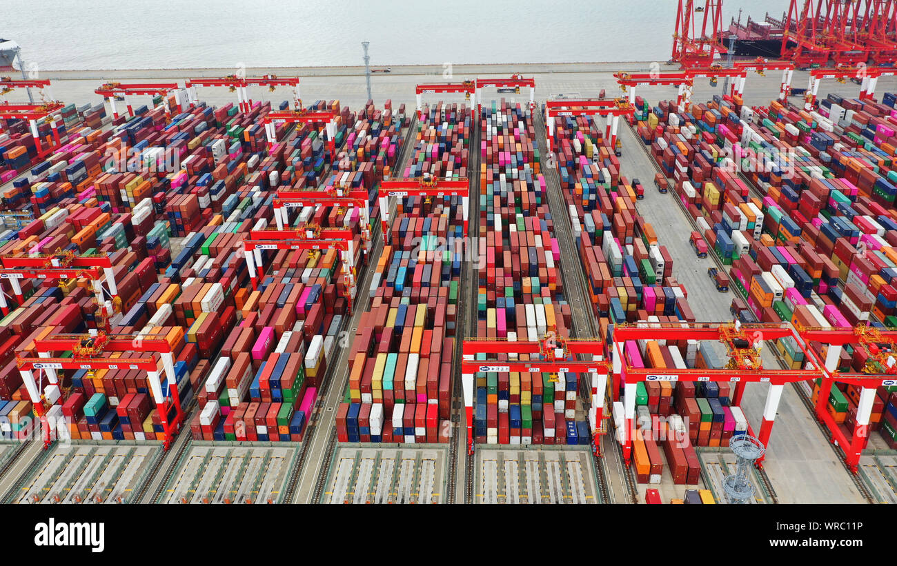 A view of stacks of containers in a container terminal at the Yangshan ...