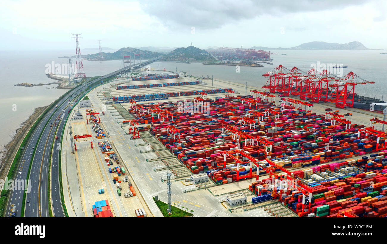 A view of stacks of containers in a container terminal at the Yangshan ...