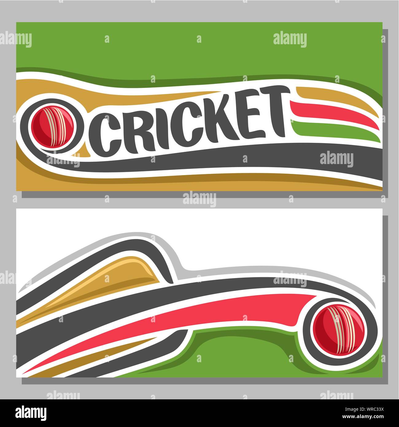 Vector horizontal banners for Cricket game: red ball hitting of bat ...