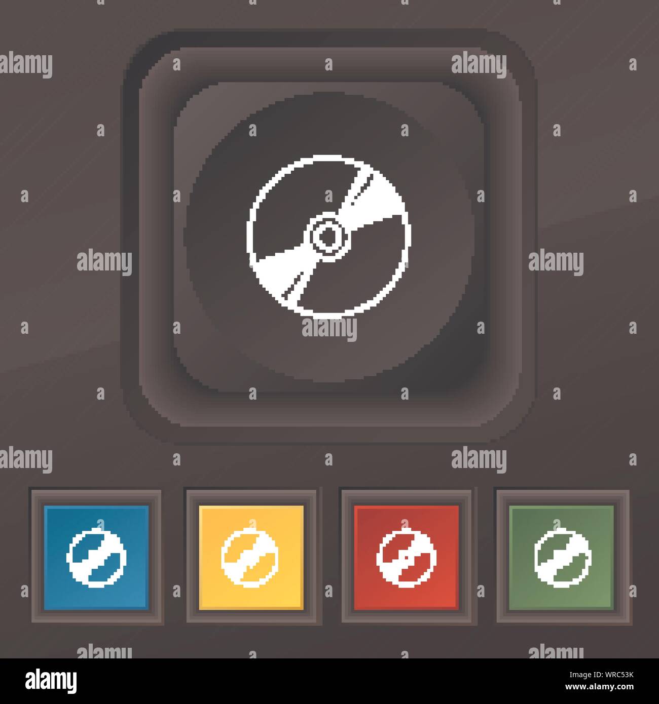 Cd, DVD, compact disk, blue ray icon symbol. Set of five colorful ...