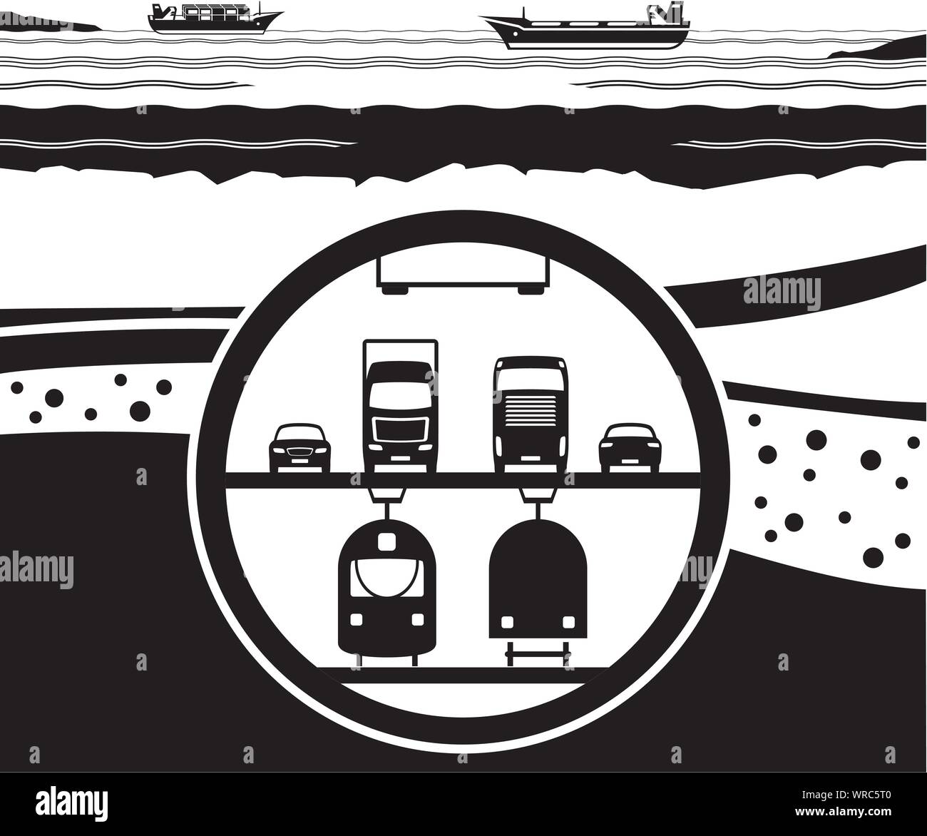 Multifunctional railway and highway tunnel under sea - vector ...