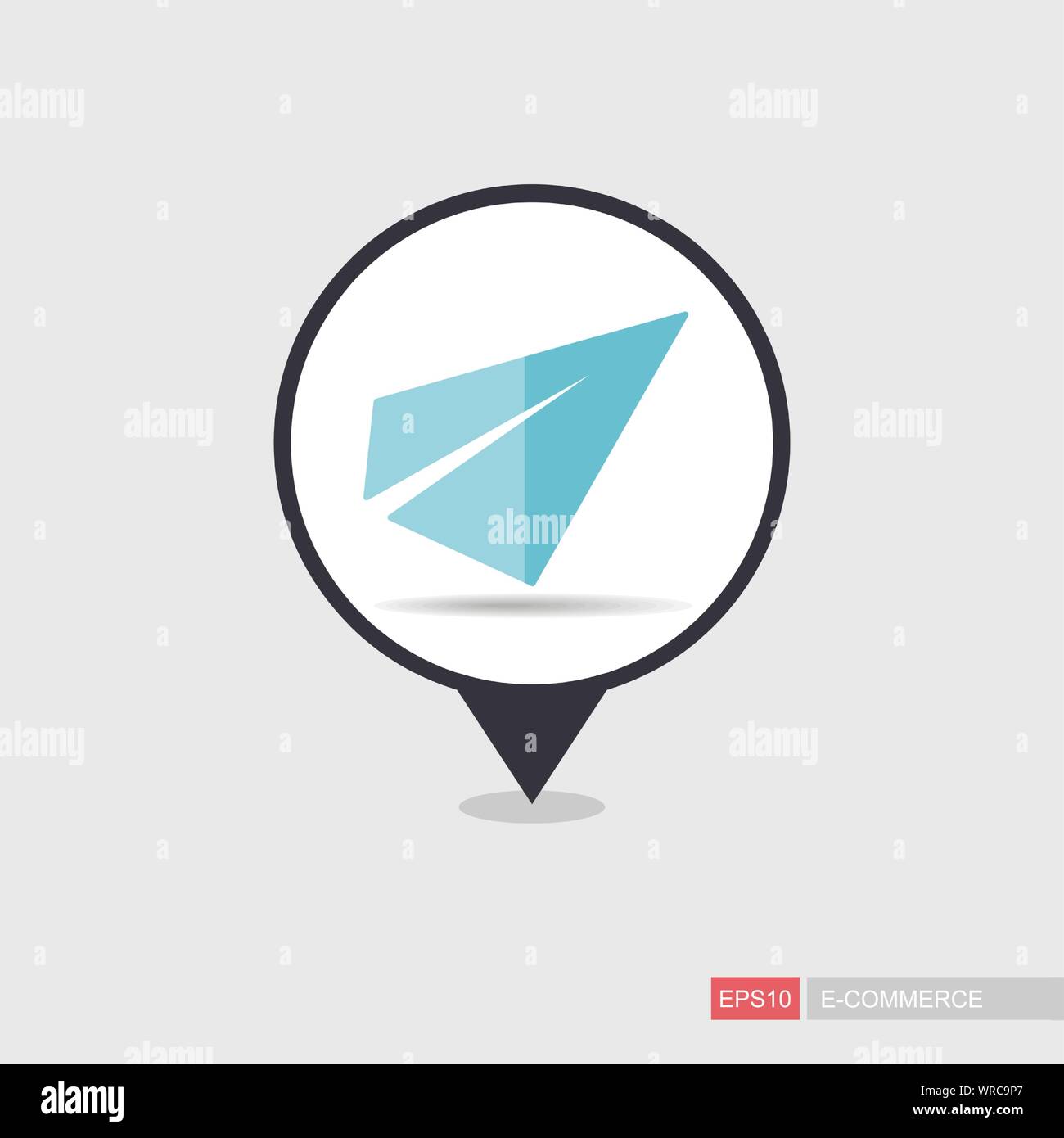 Paper plane, message flat pin map icon. E-commerce sign. Map pointer ...