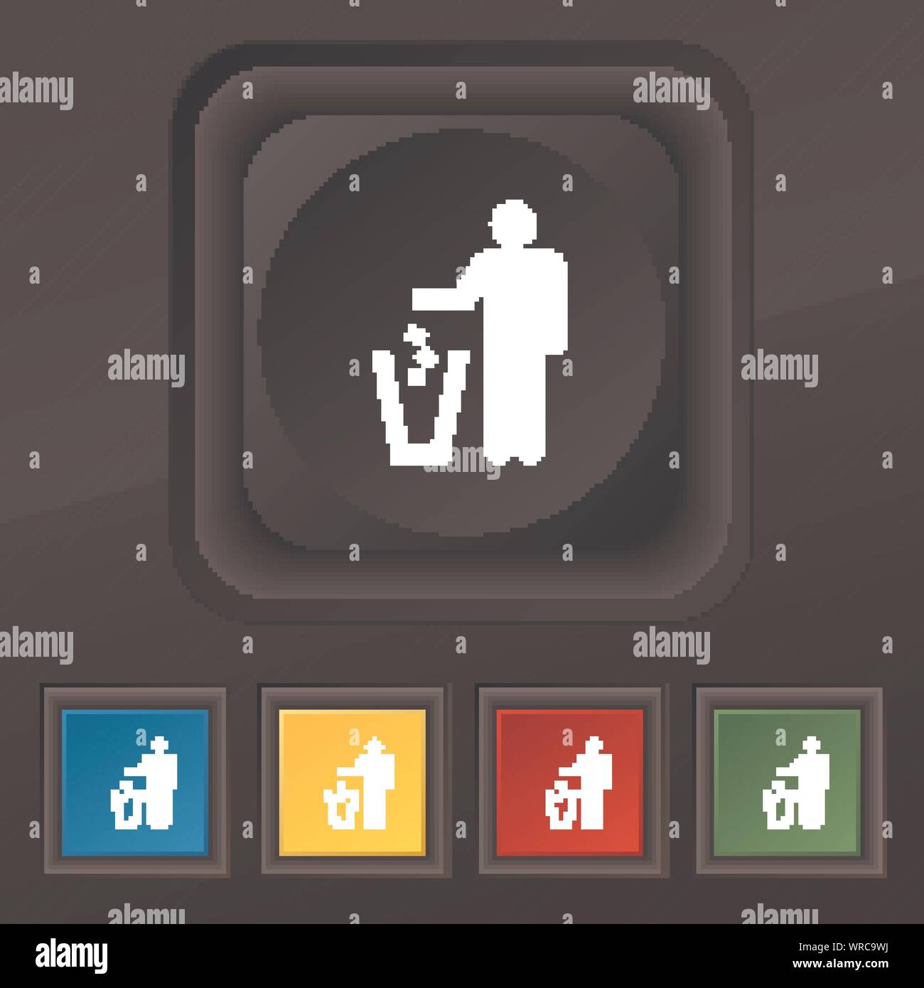 throw away the trash icon symbol. Set of five colorful, stylish buttons ...