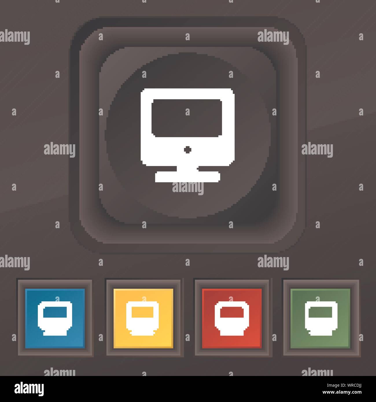 monitor icon symbol. Set of five colorful, stylish buttons on black ...